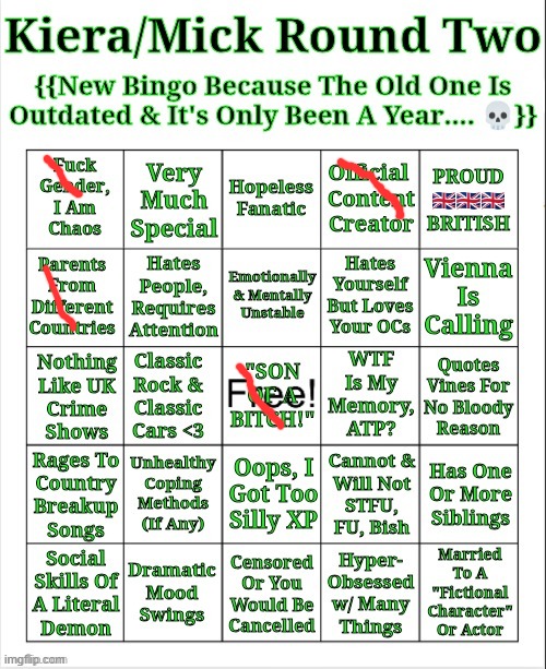 Kiera/Mick Bingo Round 2 - Imgflip