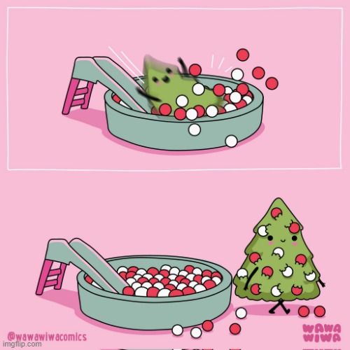 Image tagged in tree,slide,ball pit,christmas,christmas tree,ornaments ...