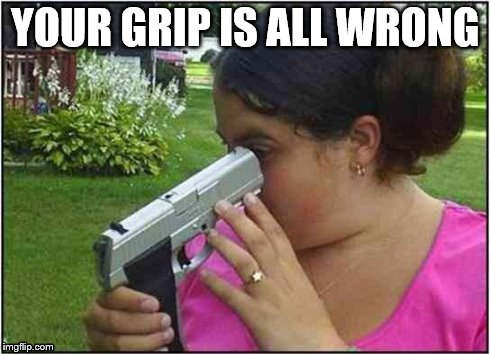 Woman looking down gun barrel - Imgflip